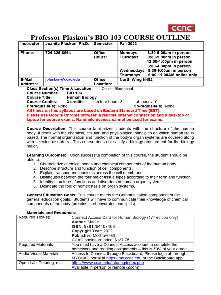 Bio 103 z01 Ccac Syllabus | PDF | Life | Internet Forum