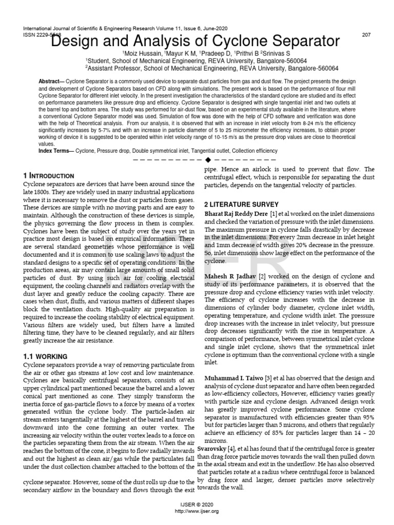 Design And Analysis Of Cyclone Separator Pdf Fluid Dynamics Viscosity
