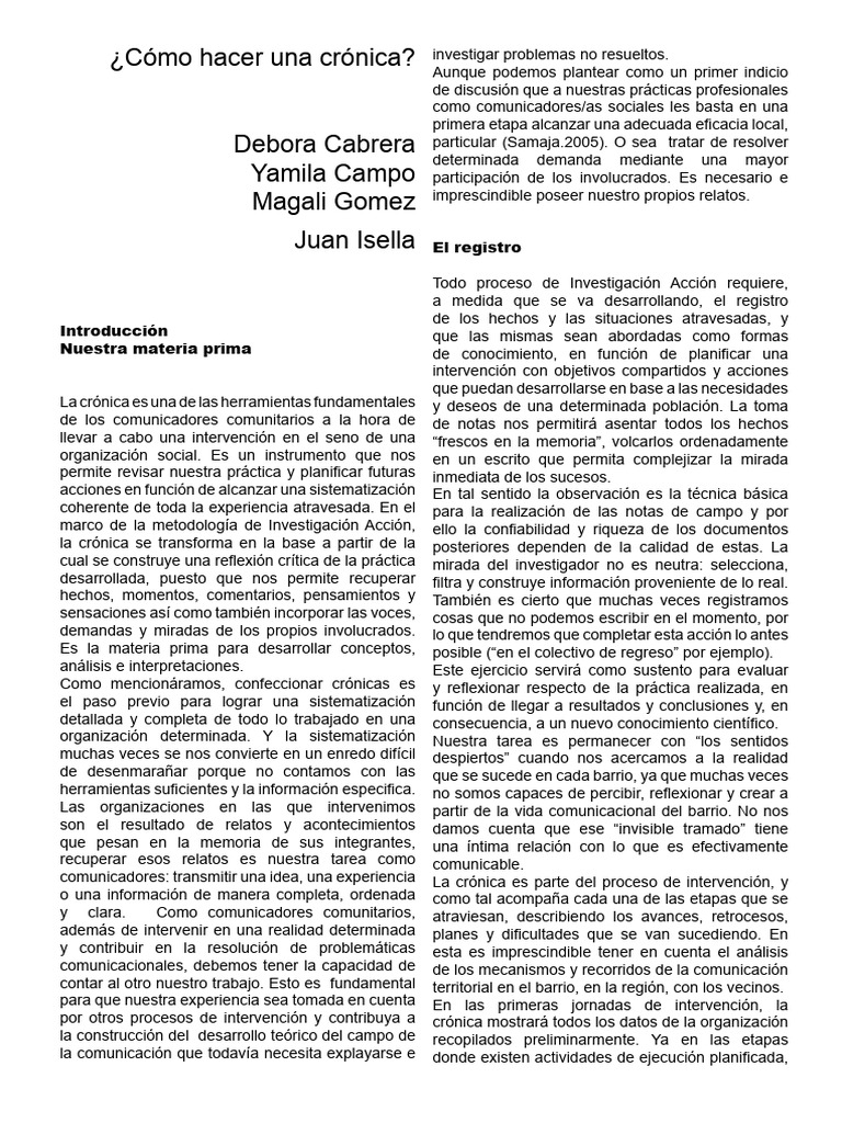 Como Hacer Una Cronica | PDF | Experiencia | Conocimiento