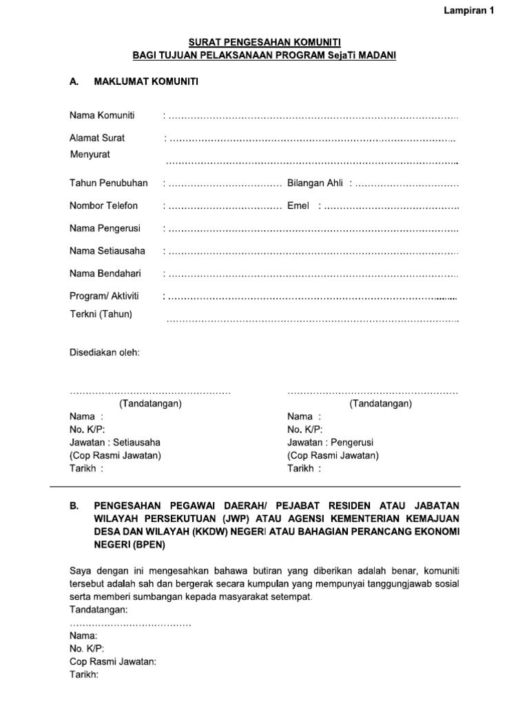 Borang Manual Program Sejati Madani | PDF