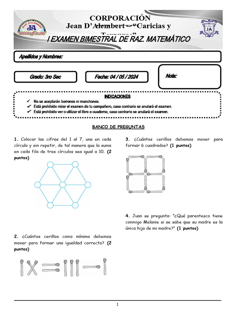 Examen RM 3ro Sec | PDF