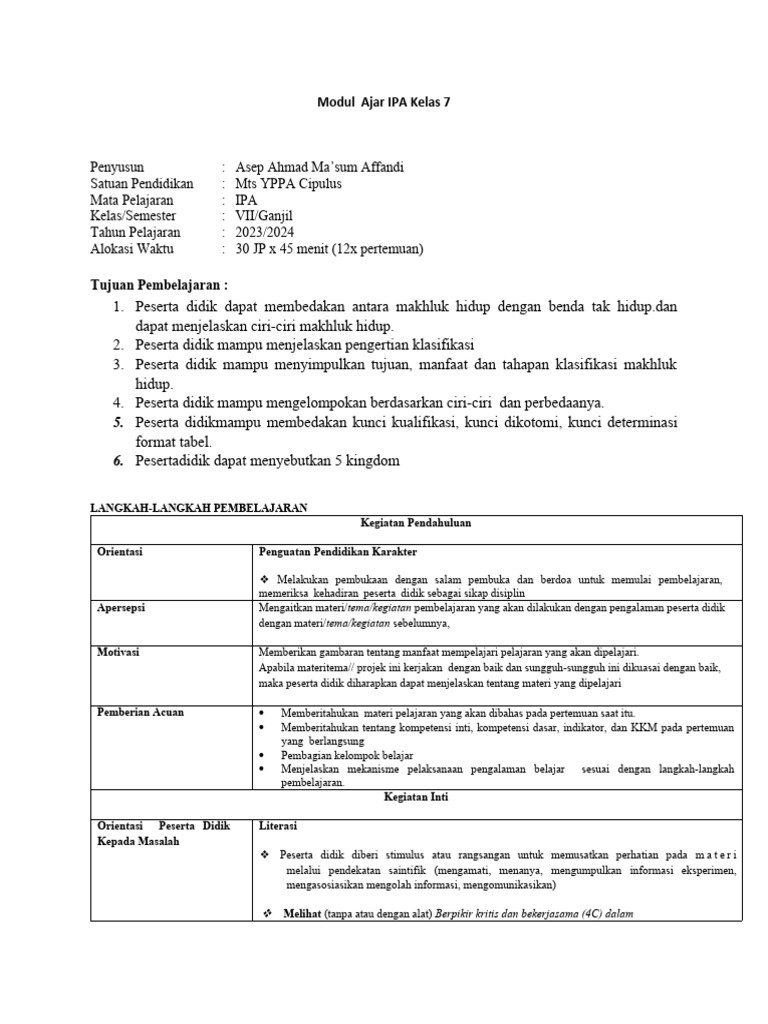 Modul Ajar IPA Kelas 7 Bab 5 | PDF