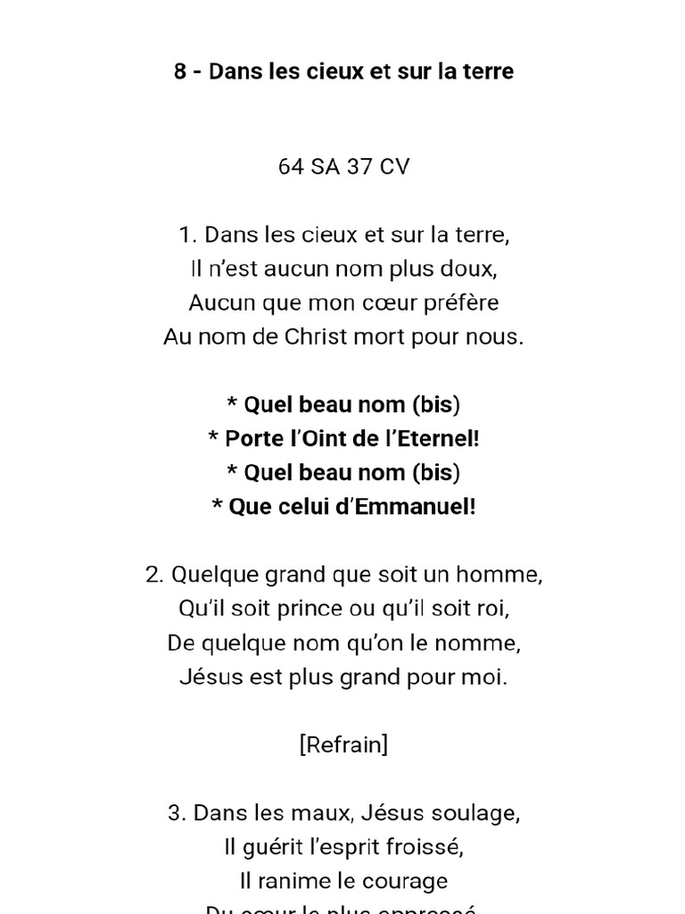 Dans Les Cieux Et Sur La Terre | PDF