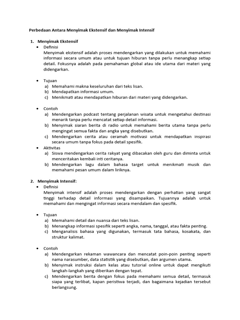 Perbedaan Menyimak Ekstensif dan Intensif | PDF