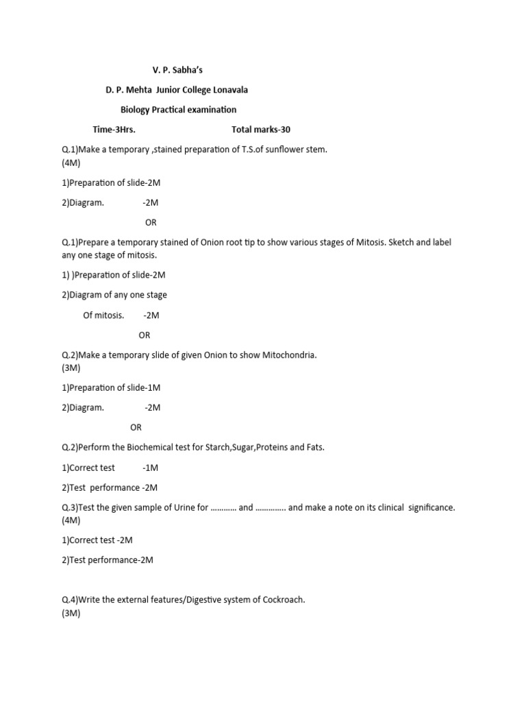 Biology Practical Exam Guide | PDF