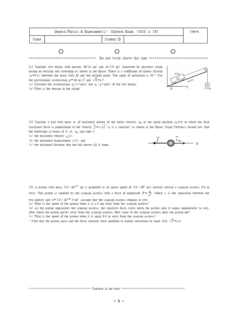 General Physics Midterm Exam 2023 | PDF | Force | Velocity