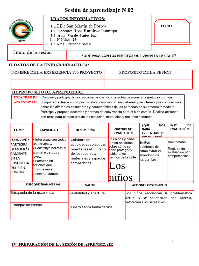 Sesión de Aprendizaje #2 | PDF | Evaluación | Aprendizaje