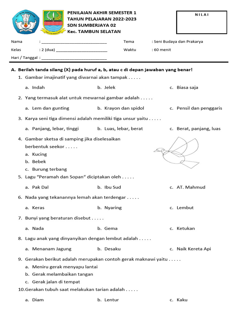 Penilaian Seni Budaya Kelas 2 SD 2023 | PDF | Seni & Disiplin Bahasa | Seni