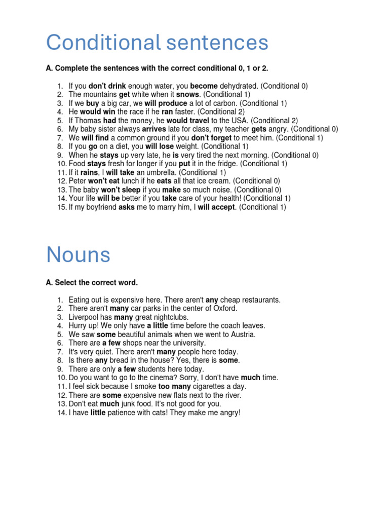 Practice 7 Conditional Sentences, Nouns | PDF | London