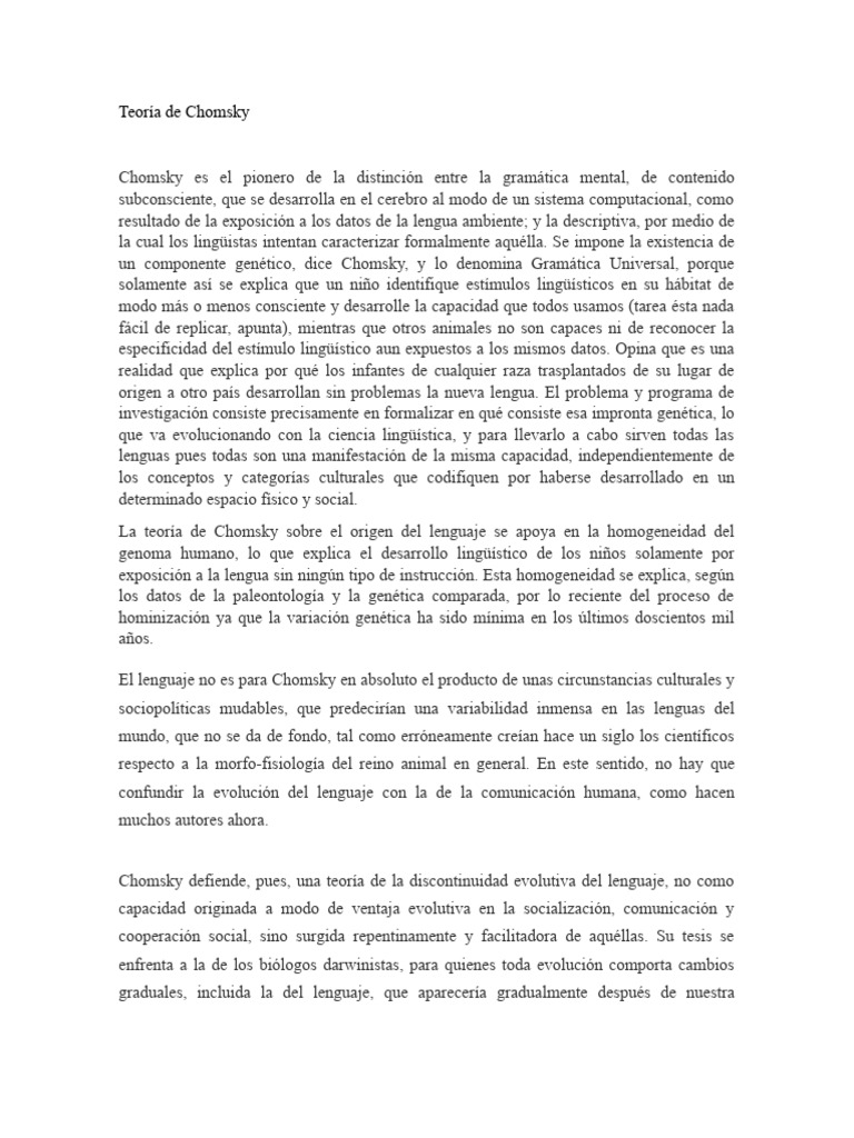 Teoría de Chomsky | PDF | Noam Chomsky | Aquisición de idioma