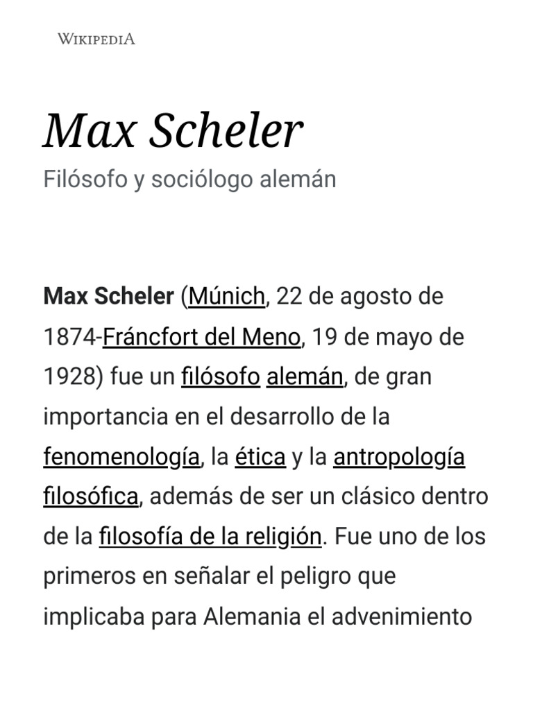 Max Scheler - Wikipedia, la enciclopedia libre | PDF | Epistemología