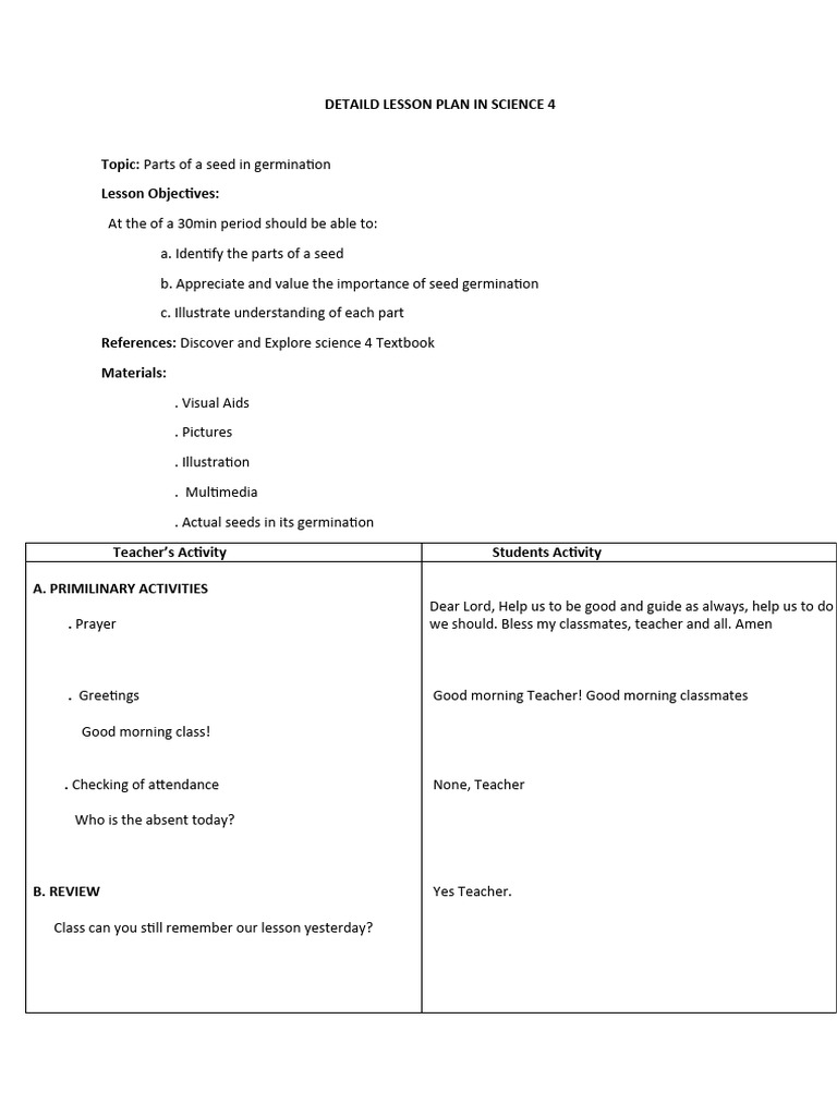 Detaild Lesson Plan in Science 4 | PDF | Seed | Germination