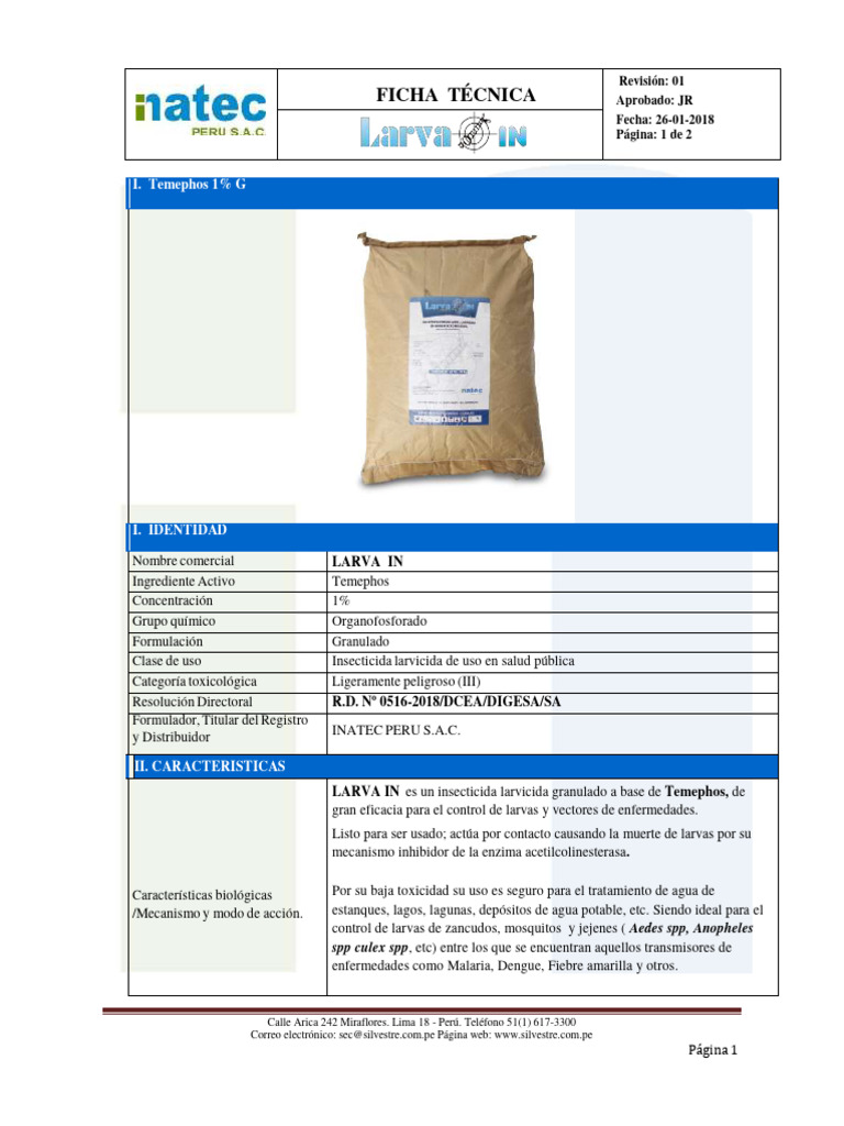 Temephos 1% Granulado: Insecticida Larvicida | PDF | Mosquito | Agua