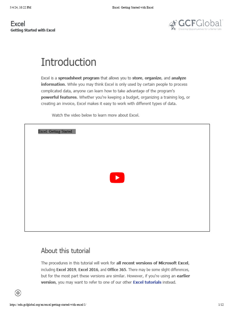 Excel - Getting Started With Excel | PDF | Microsoft Excel | Worksheet