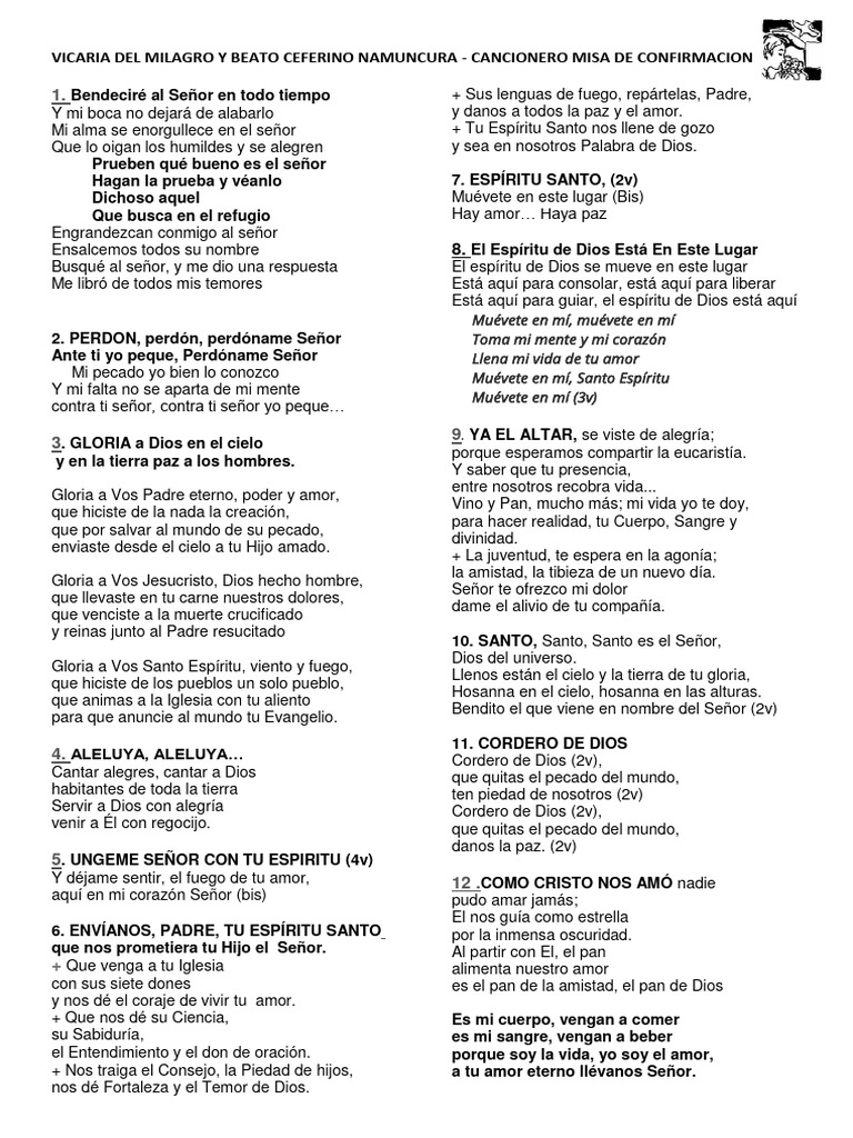 Misa de Confirmacion Cantos | Descargar gratis PDF | eucaristía | Amor