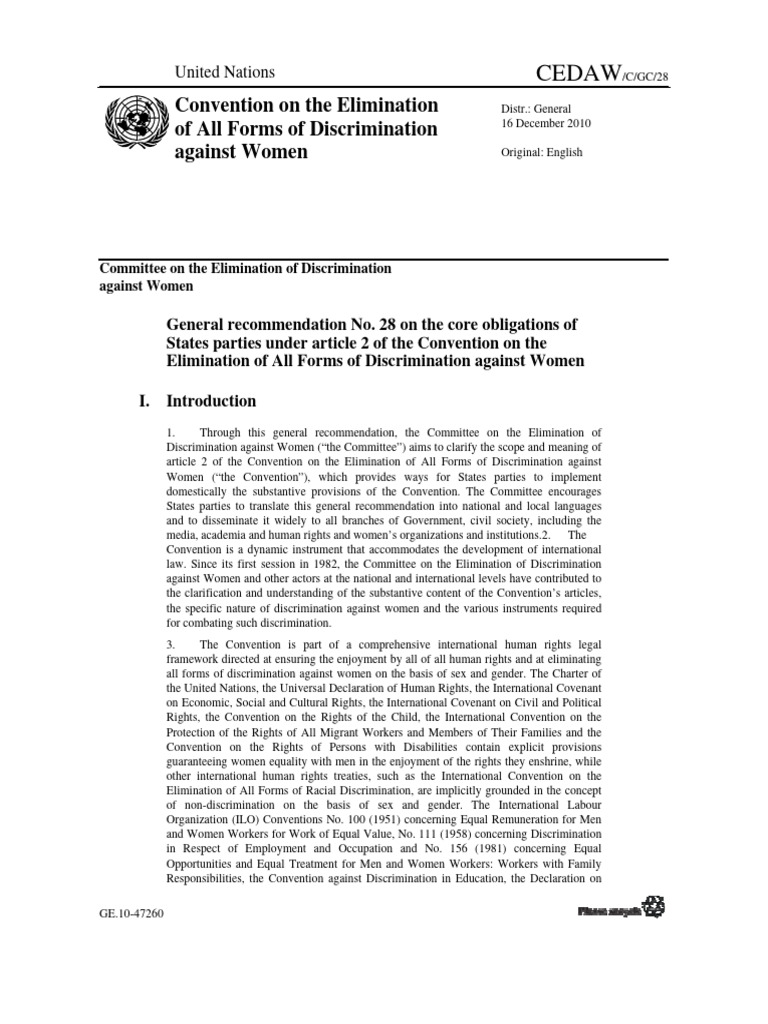 CEDAW General Recommendation No. 28 | PDF | Gender Studies | Gender ...