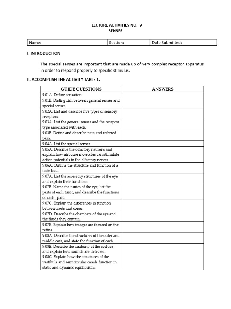 Lec Activity9 Senses | PDF