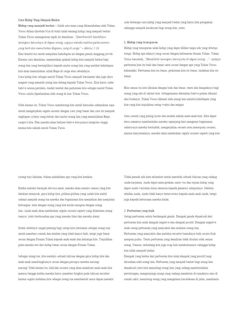Hidup Berkat: Transparansi & Kebaikan | PDF | Pengembangan Diri