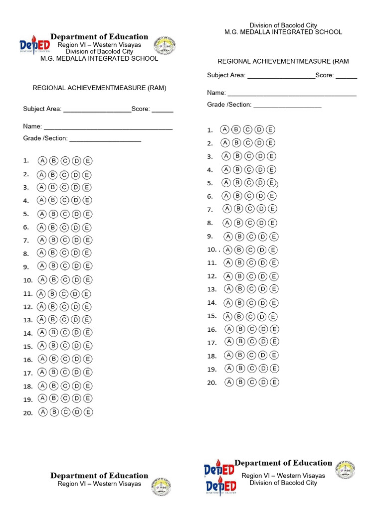 RAM Answer Sheets. | PDF