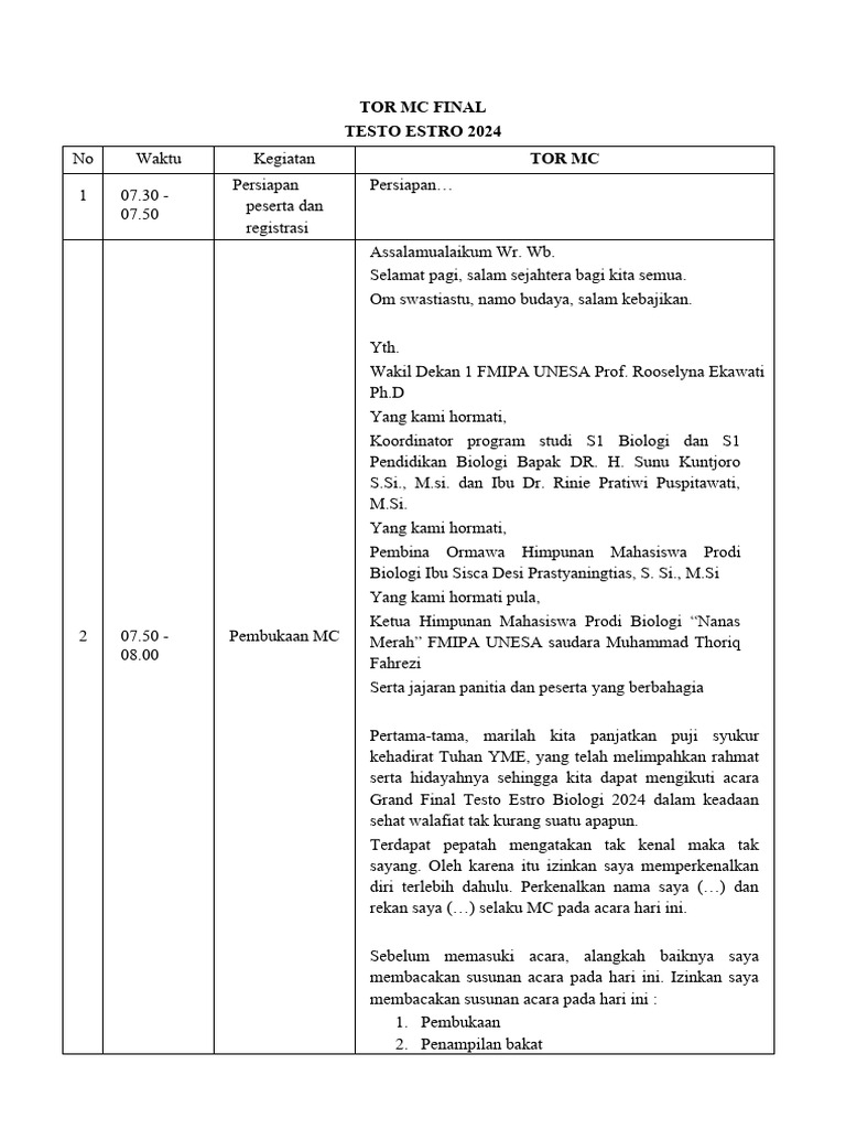 TOR MC FINAL TESTO ESTRO 2024 Revisi | PDF