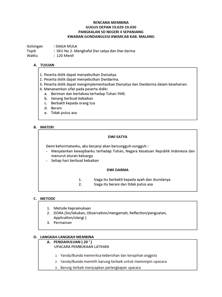 Pembinaan Dwi Satya dan Dwi Dharma | PDF