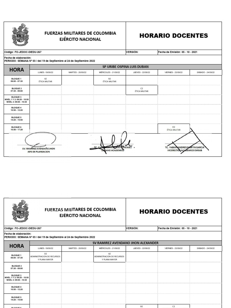 Horario Militares Sem 03 | PDF | Comunidad andina | Ministerios de defensa