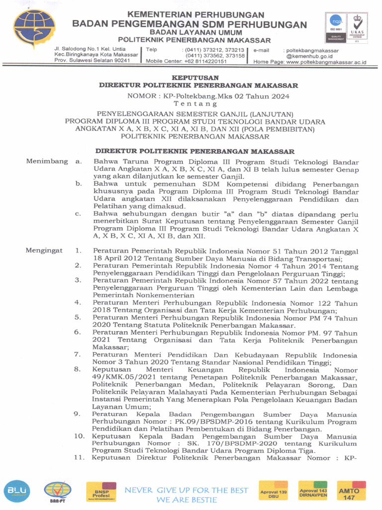 TBU POLBIT - SK Penyelenggaraan Semester Ganjil (Lanjutan) | PDF