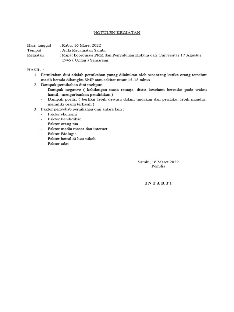 Notulen Rapat PKK dan Penyuluhan Hukum | PDF