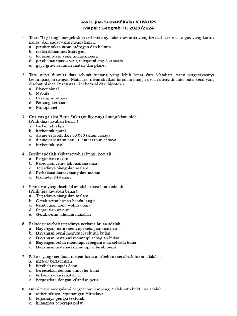 Soal Ujian Sumatif Kelas X IPA + Jawaban | PDF | Ilmu Sosial | Seni