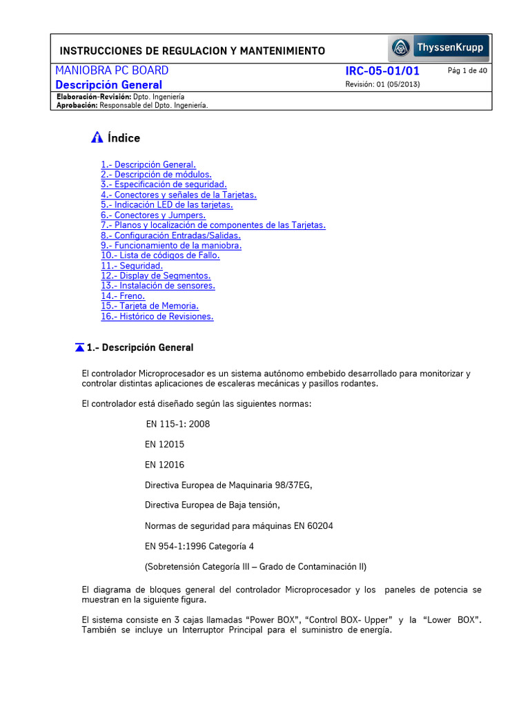 Thyssen Escaleras Velino Tarjeta Manual | PDF | Cambiar | Escalera