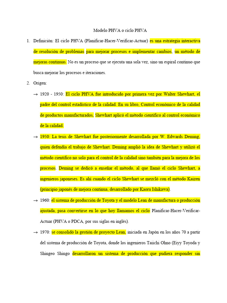 Modelo PHVA o Ciclo PHVA | PDF | Lean Manufacturing