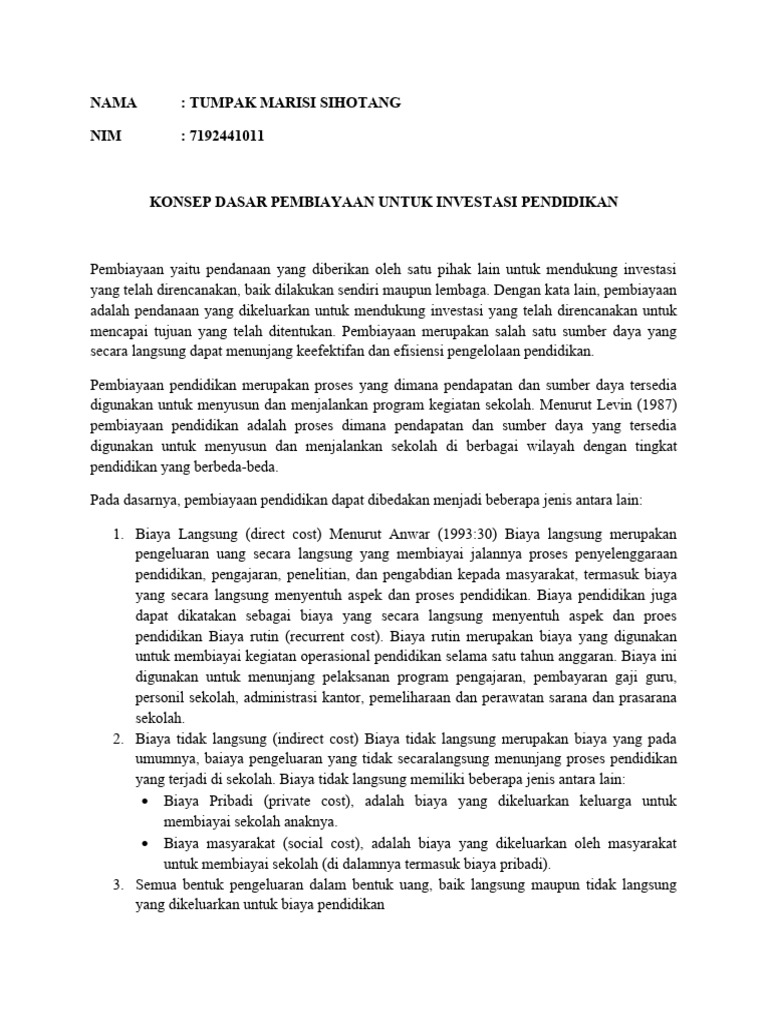 Konsep Pembiayaan Pendidikan | PDF