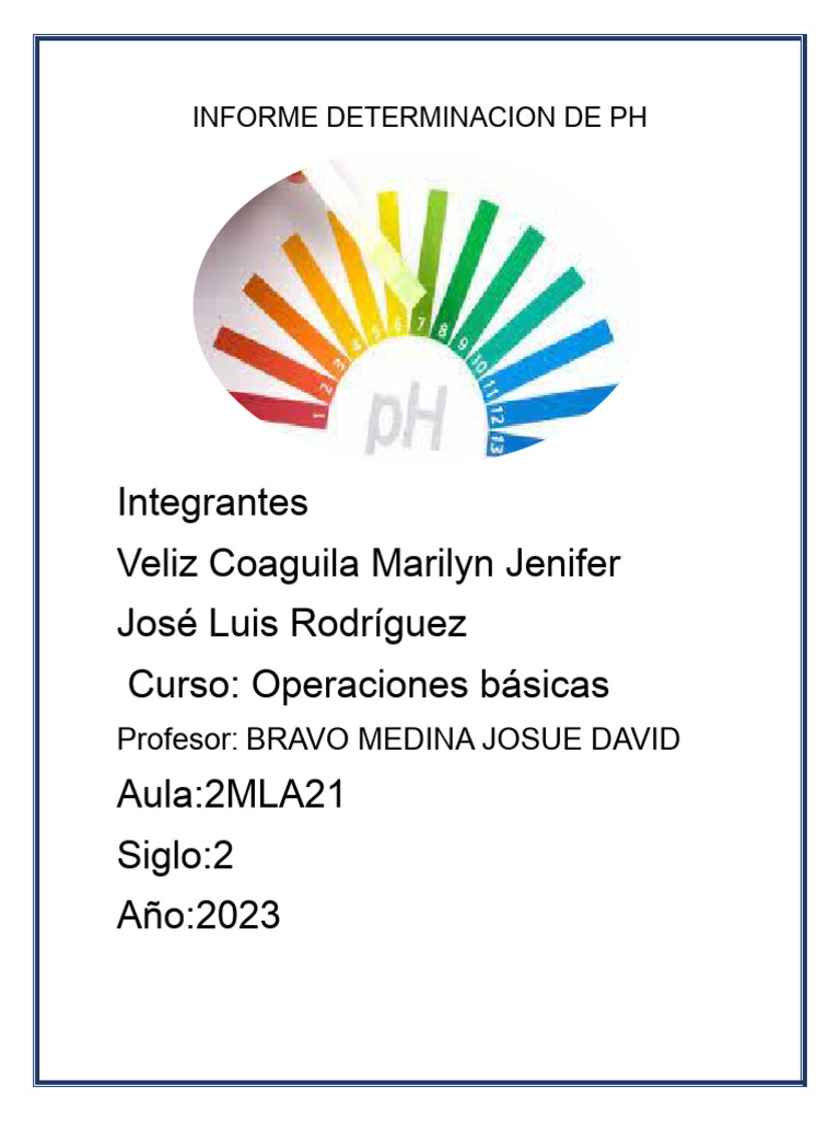INFORME DETERMINACION DE PH | PDF | Ph | Ácido