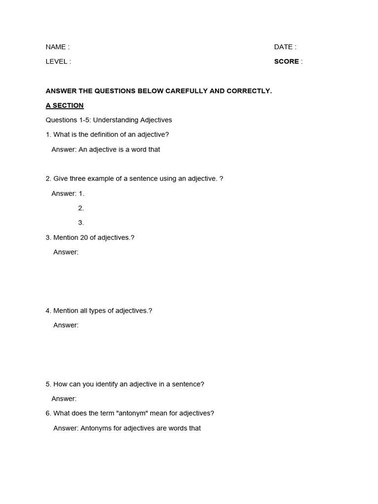 Adjective Test Basic 4 | PDF | Mount Everest