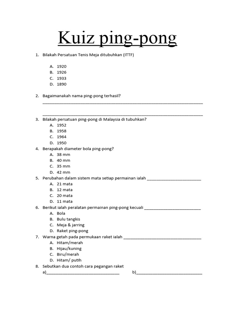 Quiz Ping Pong | PDF