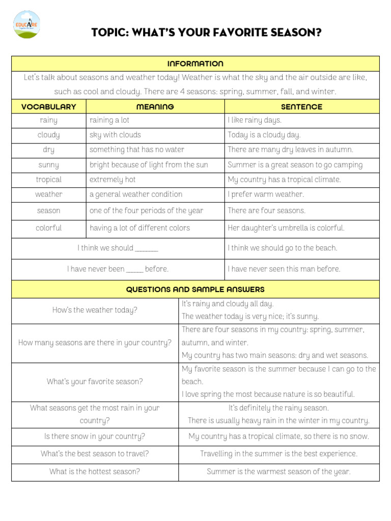 What's Your Favorite Season | PDF | Weather | Cloud