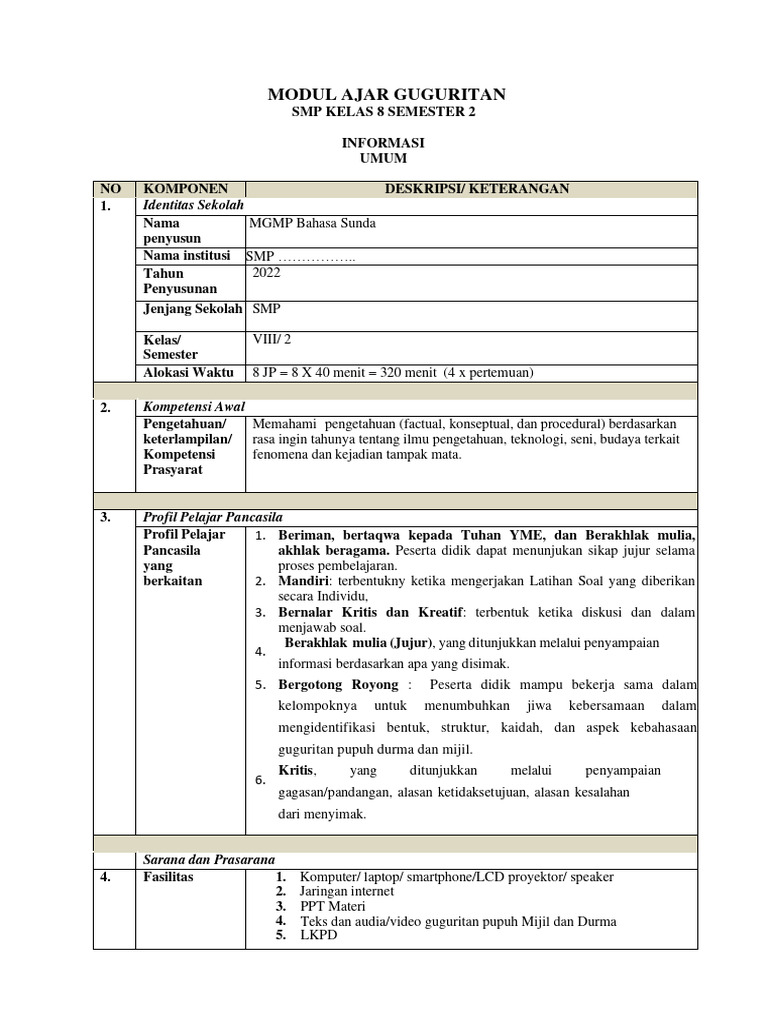 Modul Ajar Guguritan Kelas 8 | PDF