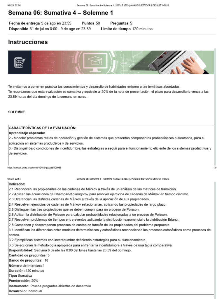 Semana 06 - Sumativa 4 - Solemne 1 - 202315.1503 - ANÁLISIS ESTOCÁS DE SIST INDUS | PDF ...