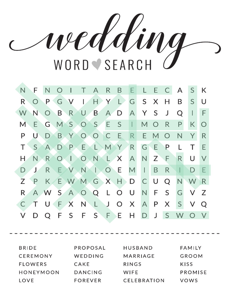 Wedding Word Search Answer Key | PDF