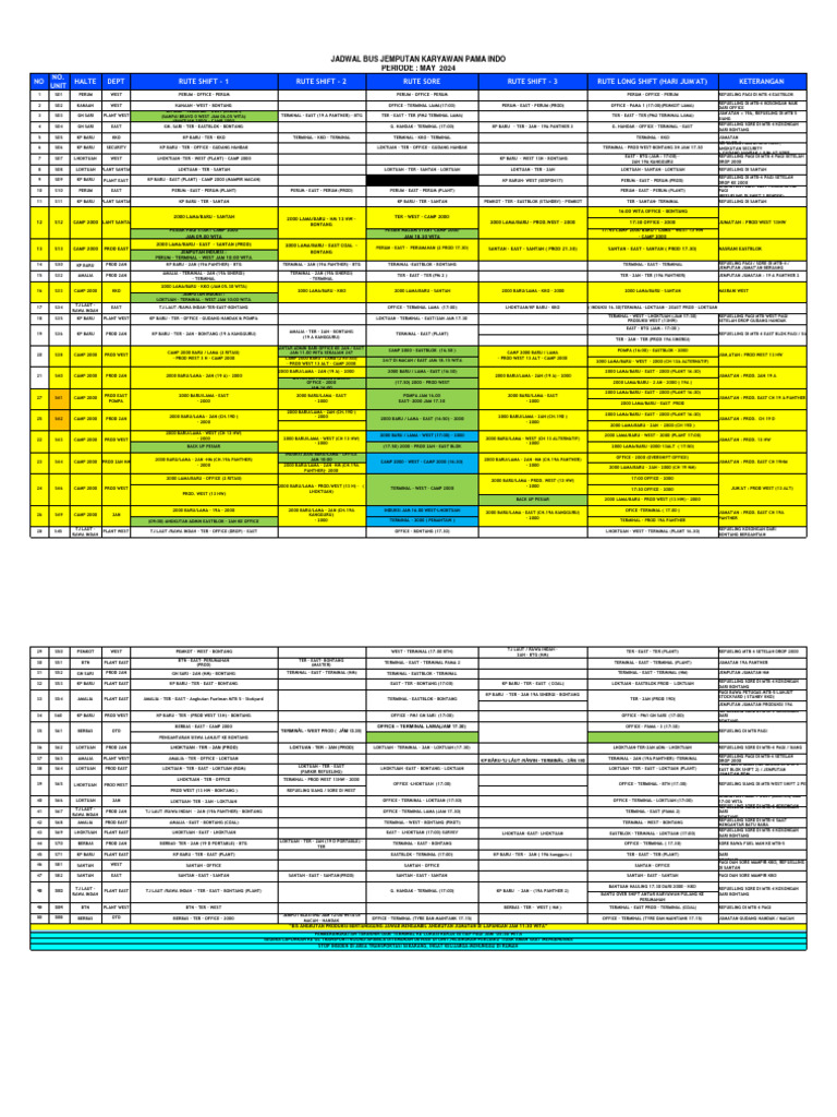 Jadwal Bus Angkutan Karyawan Bulan Mei 2024 - Fix | PDF
