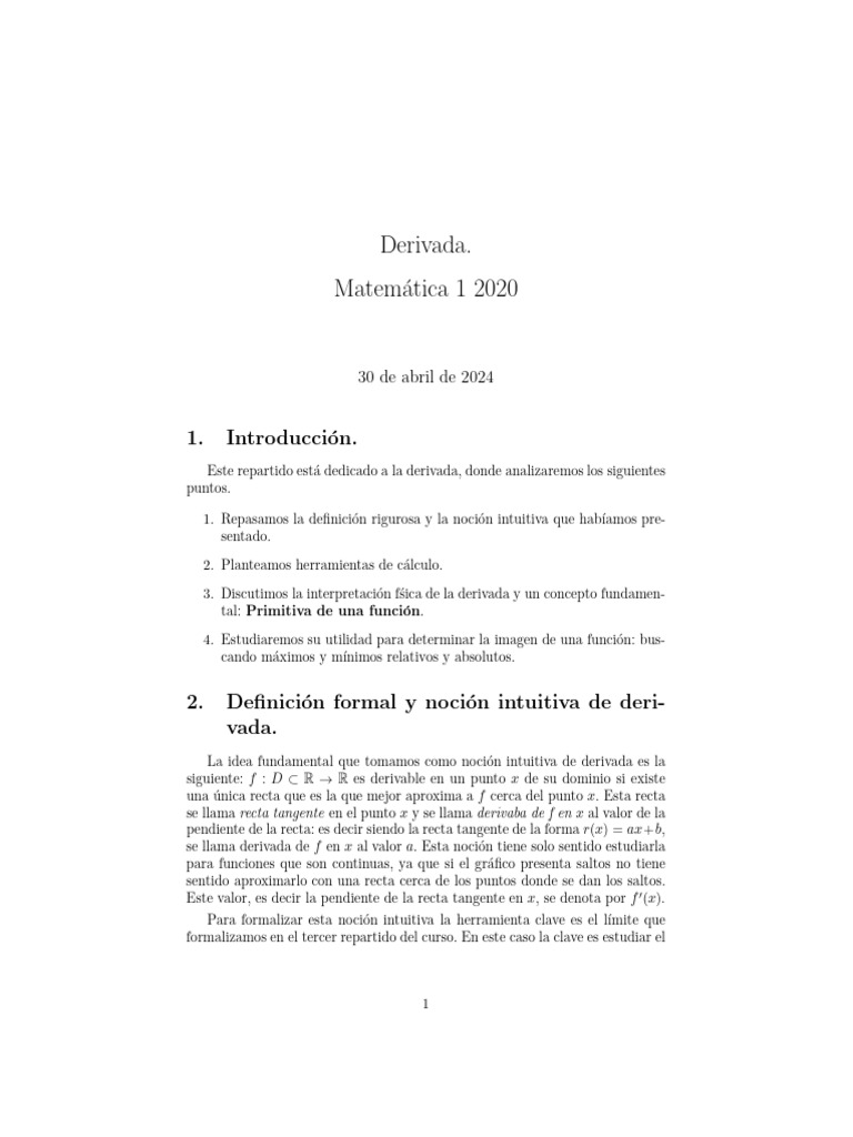 Derivada | PDF | Derivado | Función (Matemáticas)