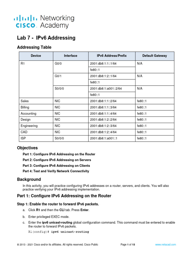 IPv6 Addressing Lab Guide | PDF | I Pv6 | Internet