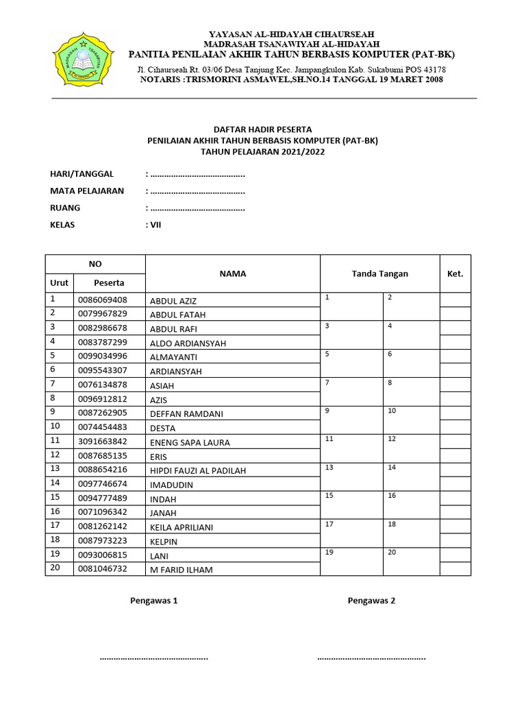 Daftar Hadir Peserta Pat | PDF