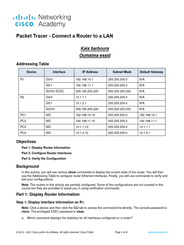 Lab6 Connect A Router To A Lan Pdf Router Computing Computer Engineering