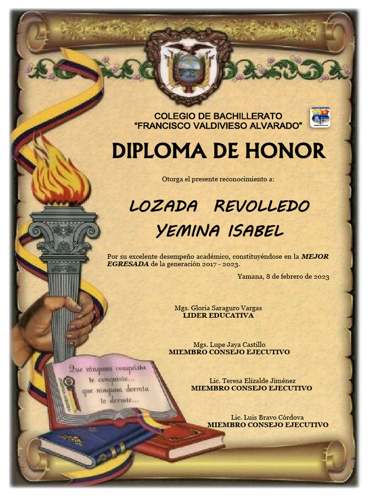 Diplomas de Honor 2023 en Bachillerato | PDF