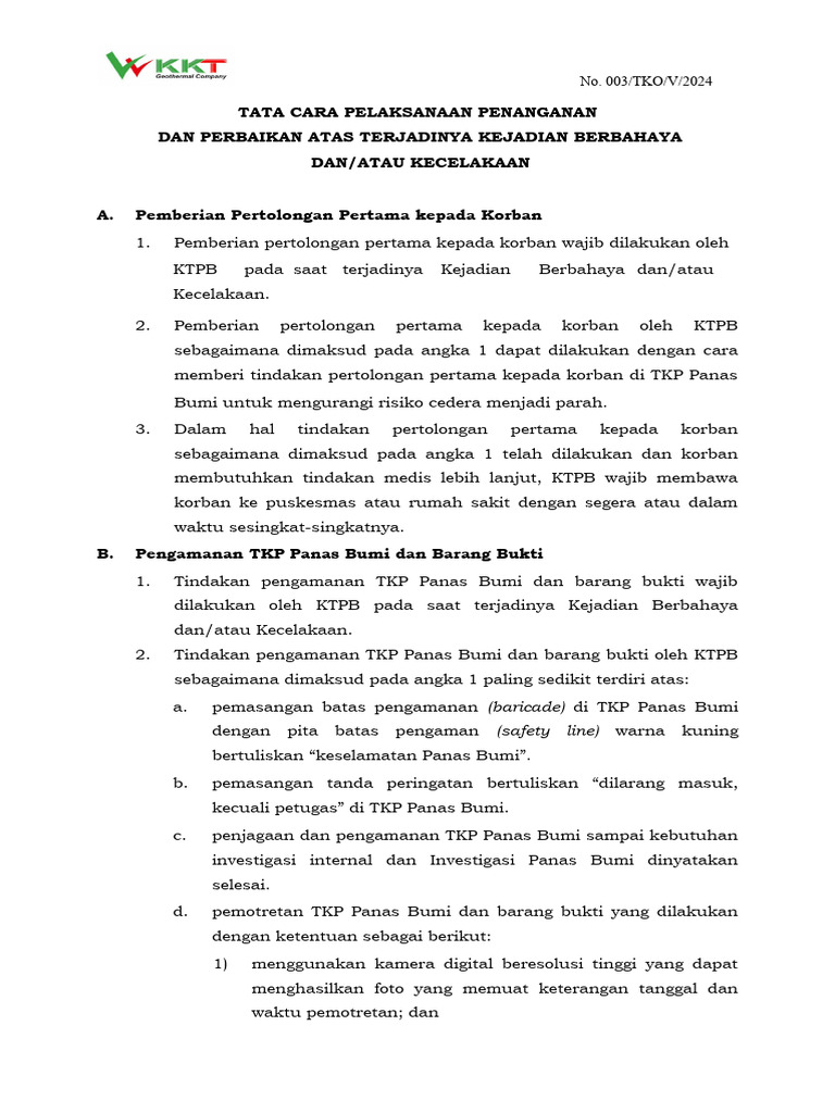 Draft Prosedur Penanganan Dan Perbaikan Ata Terjadinya Kejadian ...