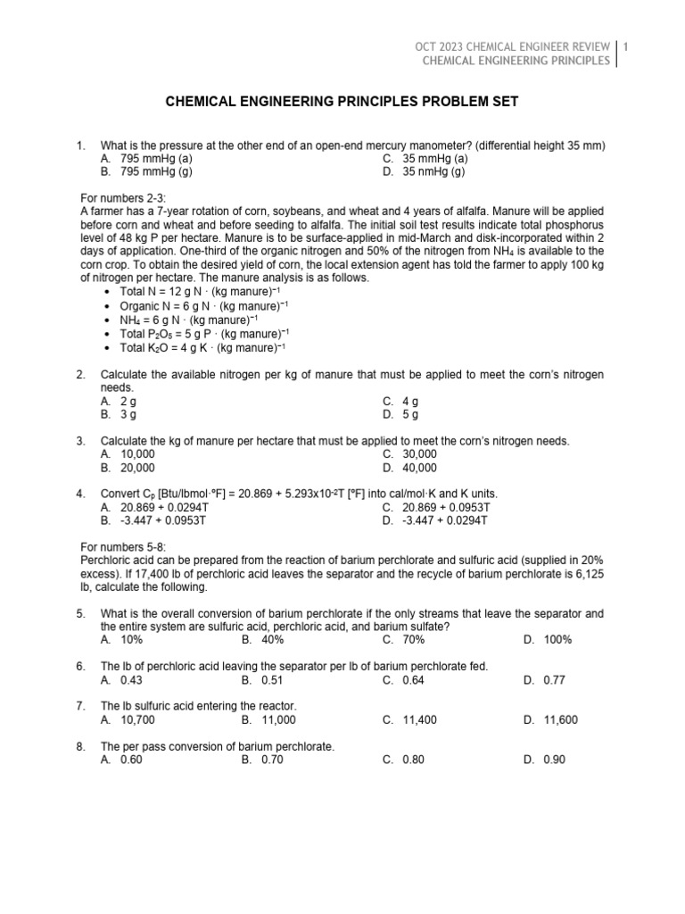 Chemical Engineering Principles Review | PDF | Filtration | Heat Transfer
