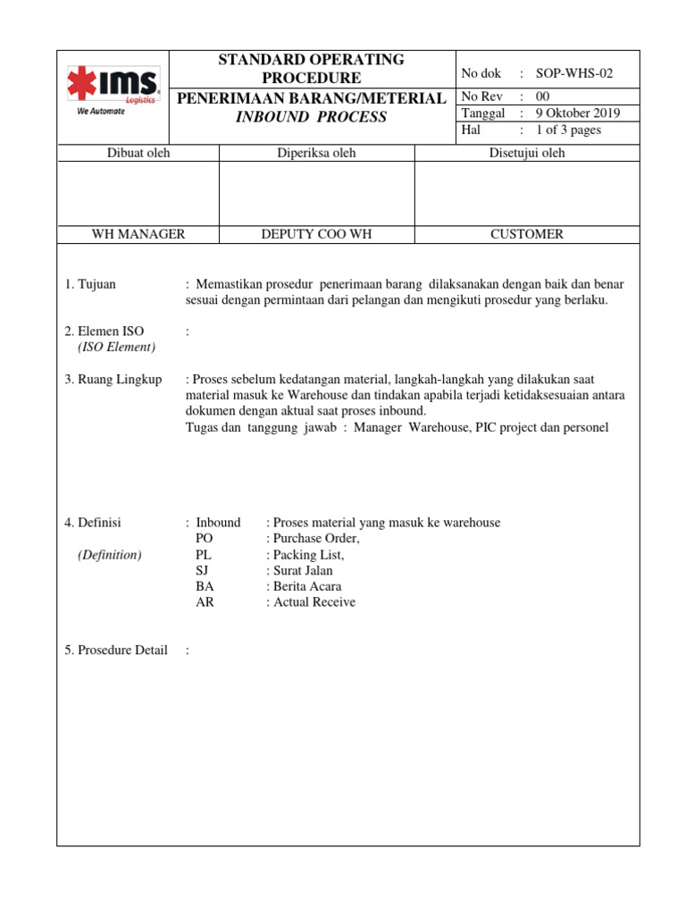 Sop-Whs-02 Inbound Process | PDF