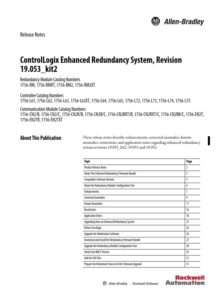 Controllogix Enhanced Redundancy System, Revision 19.053 - Kit2 | PDF ...
