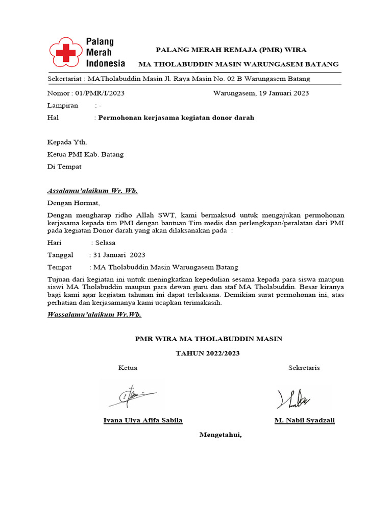 Surat Permohonan Kerjasama Pmi-1 | PDF